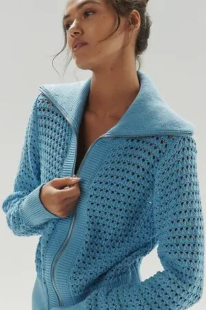Varley Eloise Zip Through Knit Jacket Blue