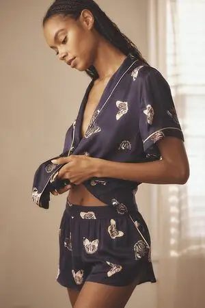 LYREBIRD Silky Pajama Shorts Blue