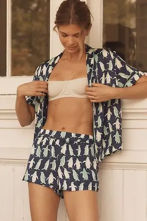 LYREBIRD The Silky Pajama Shorts - Emily Taylor Penguin Print