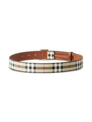 Burberry Check And Leather Tb Belt - Brown