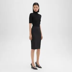 Theory Slim Pencil Stretch Wool Skirt - Black