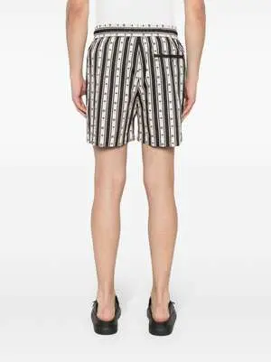Palm Angels Monogram-print Striped Thigh-length Shorts - Neutrals