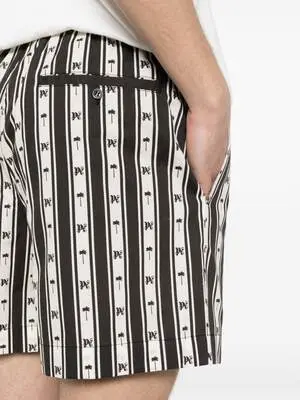 Palm Angels Monogram-print Striped Thigh-length Shorts - Neutrals