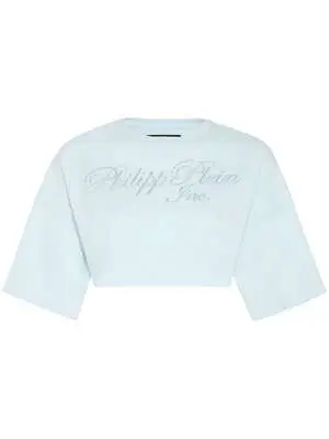 Philipp Plein Crystal-embellished Cropped T-shirt - Blue