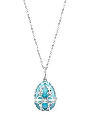 Faberge 18kt White Gold Diamond Heritage Snowflake Surprise Locket Pendant Necklace - Blue