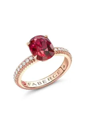 Faberge 18kt Rose Gold, Diamond, And Ruby Ring - Red