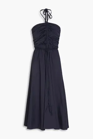 Veronica Beard Tucker Ruched Halterneck Midi Dress - Navy