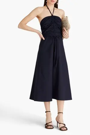 Veronica Beard Tucker Ruched Halterneck Midi Dress