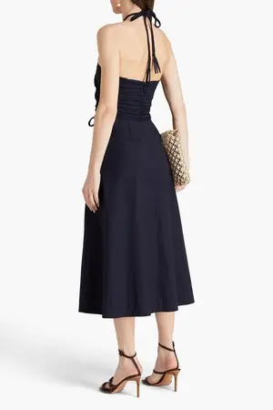 Veronica Beard Tucker Ruched Halterneck Midi Dress
