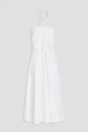 Veronica Beard Tucker Ruched Halterneck Midi Dress
