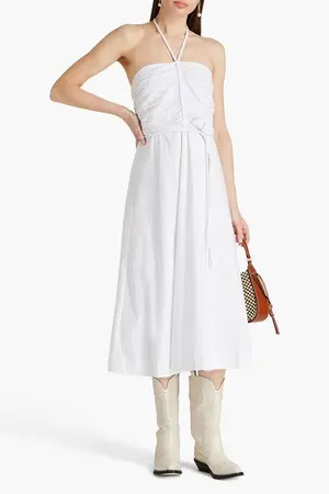 Veronica Beard Tucker Ruched Halterneck Midi Dress