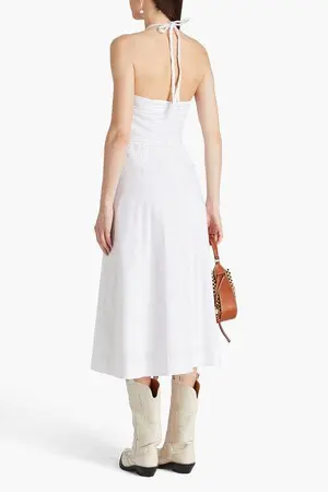 Veronica Beard Tucker Ruched Halterneck Midi Dress