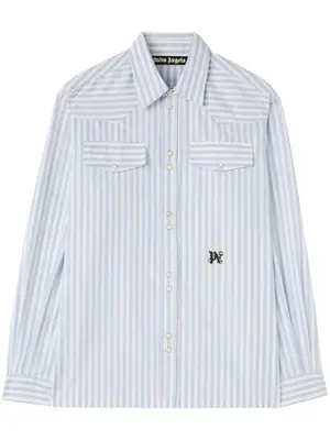 Palm Angels Monogram Striped Cotton Shirt - White
