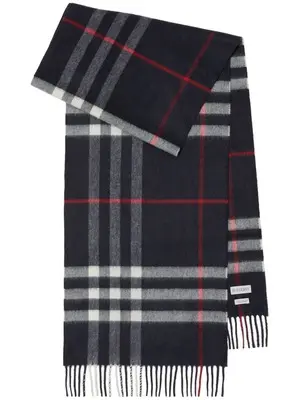 Burberry Check Fringed Cashmere Scarf Blue