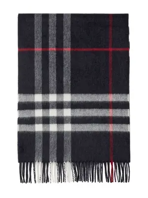 Burberry Check Fringed Cashmere Scarf - Blue