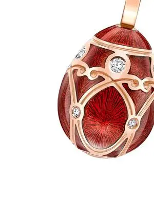 Faberge 18kt Rose Gold Heritage Egg Diamond Charm - Red