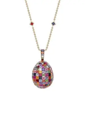 Faberge 18kt Yellow Imperial Mosaic Egg Multi-stone Pendant Necklace - Gold