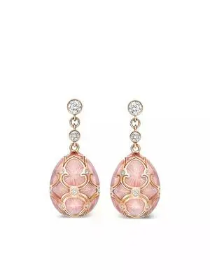 Faberge 18kt Rose Gold Heritage Egg Diamond Drop Earrings - Pink