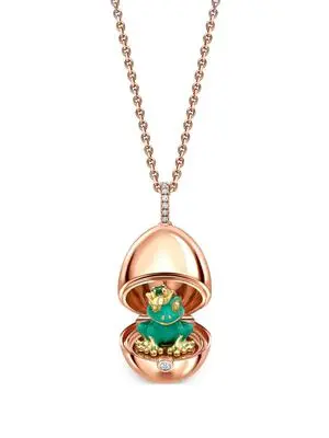 Faberge 18kt Rose Gold Essence Frog Surprise Diamond Locket Necklace - Green