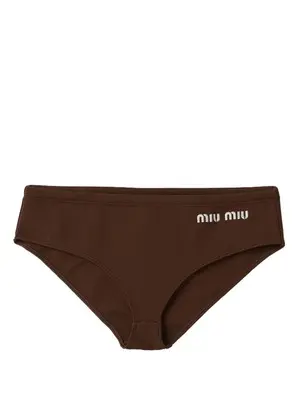 Miu Miu Logo-print Bikini Bottom - Brown