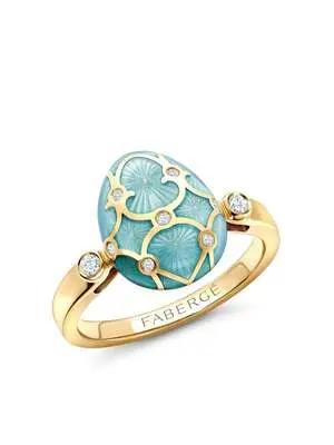 Faberge 18kt Yellow Gold Heritage Egg Diamond Ring - Blue
