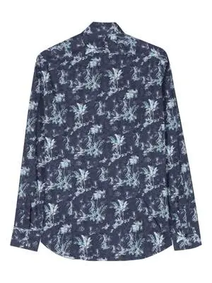 MAZZARELLI Botanical-print Cotton Shirt - Blue