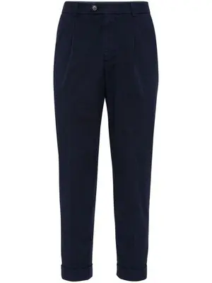 Brunello Cucinelli Tapered Cotton Trousers - Blue
