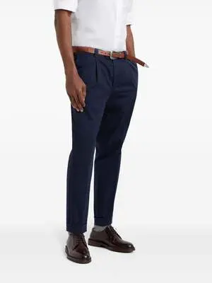 Brunello Cucinelli Tapered Cotton Trousers - Blue