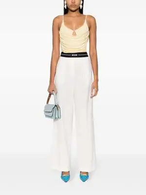 MSGM Logo Waistband Wide-leg Trousers - White