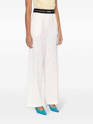 MSGM Logo Waistband Wide-leg Trousers - White