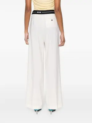 MSGM Logo Waistband Wide-leg Trousers - White
