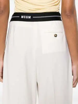 MSGM Logo Waistband Wide-leg Trousers - White
