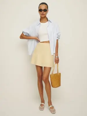 REFORMATION Brandy Linen Mini Skirt Parmesan