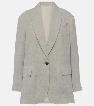 Brunello Cucinelli Oversized V-neck Linen-blend Blazer