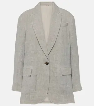 Brunello Cucinelli Oversized V-neck Linen-blend Blazer - Grey