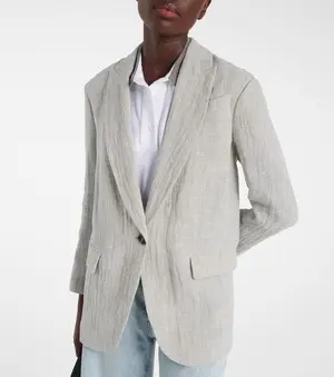 Brunello Cucinelli Oversized V-neck Linen-blend Blazer