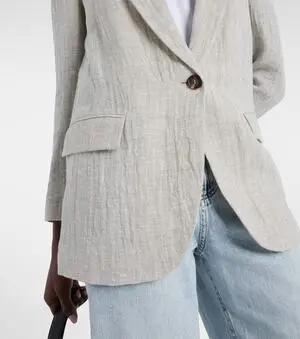 Brunello Cucinelli Oversized V-neck Linen-blend Blazer