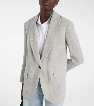 Brunello Cucinelli Oversized V-neck Linen-blend Blazer