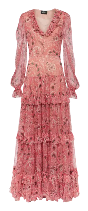 Etro Ruffled Tiered Paisley Silk Gown