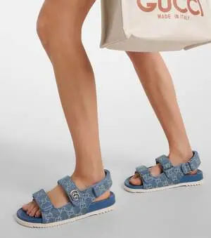 Gucci Double G Gg Denim Sandals