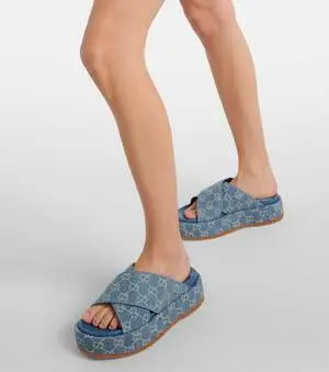 Gucci Angelina Gg Denim Platform Sandals