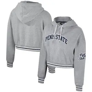 THE WILD COLLECTIVE Penn State Nittany Lions Cropped Shimmer Pullover Hoodie - Heather Gray