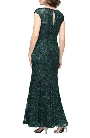 Alex Evenings Soutache Sequin Lace A-line Gown With Wrap - Pine