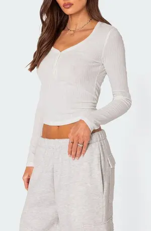 EDIKTED Noah Pointelle Henley - White