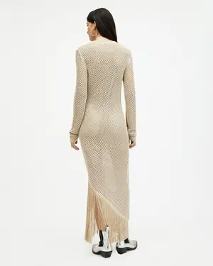 Allsaints Jesse Metallic Crochet Midi Dress In Gold - 40% Off | Editorialist