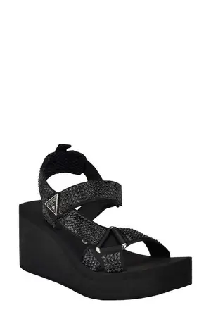 Guess Dawsin Platform Wedge Sandals - Black