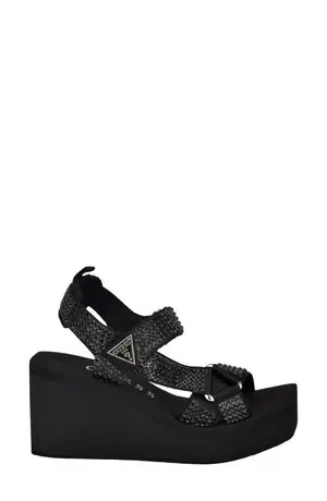 Guess Dawsin Platform Wedge Sandals - Black