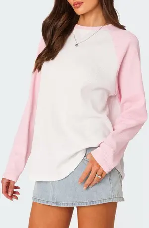 EDIKTED Me Time Oversize Waffle Knit Top - Light-pink