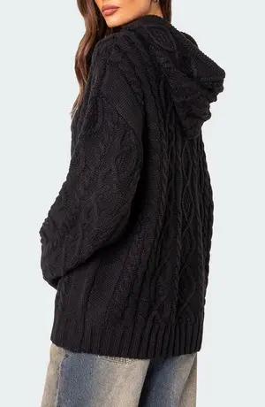 EDIKTED Oversized Cable Knit Hoodie - Black