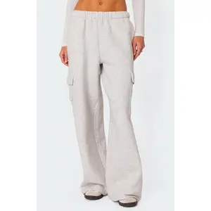 EDIKTED Wide Leg Cotton Cargo Sweatpants - Light-gray